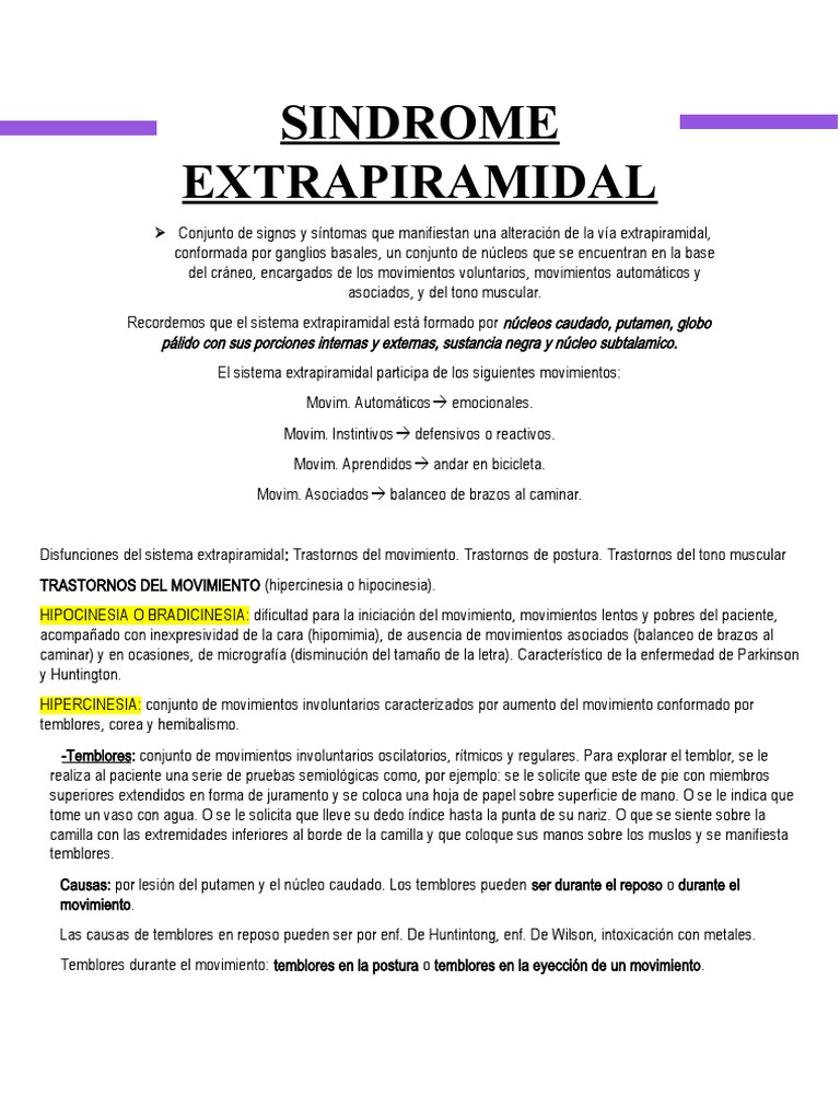 Síndrome Extrapiramidal: Trastornos y Causas | PDF | Distonia ...