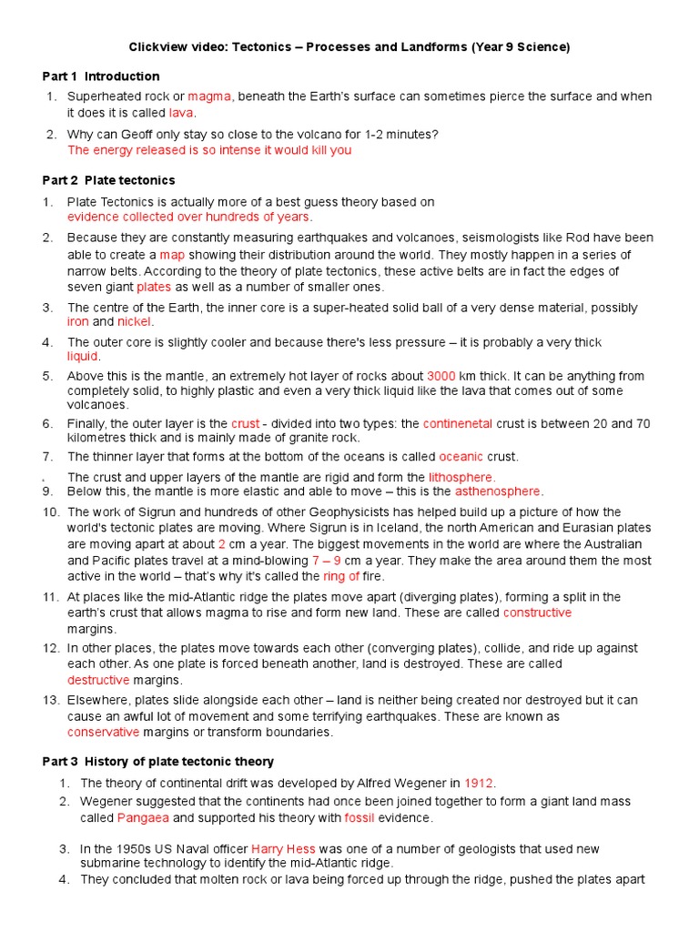 ANSWERS Clickview Video Worksheet | PDF | Plate Tectonics | Volcano
