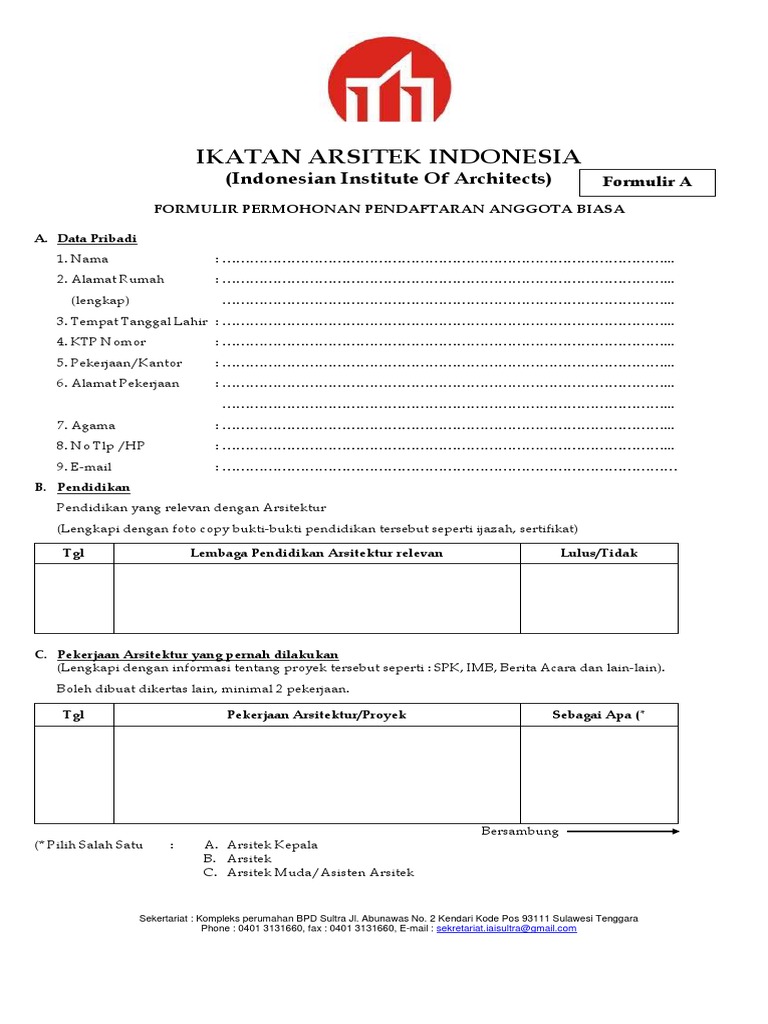formulir keanggotaan IAI Sultra | PDF