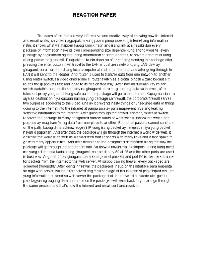 Reaction Paper | PDF | Router (Computing) | Internet
