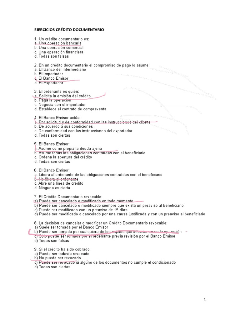 Ejercicios Crédito Documentario PDF | PDF | Carta de crédito | Bancos