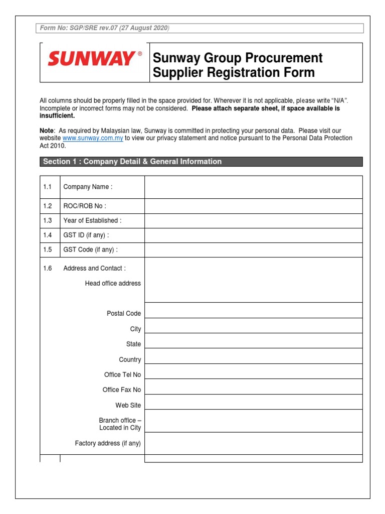 Supplier Registration Form With Sustainability 22apr2021 | PDF | Iso ...