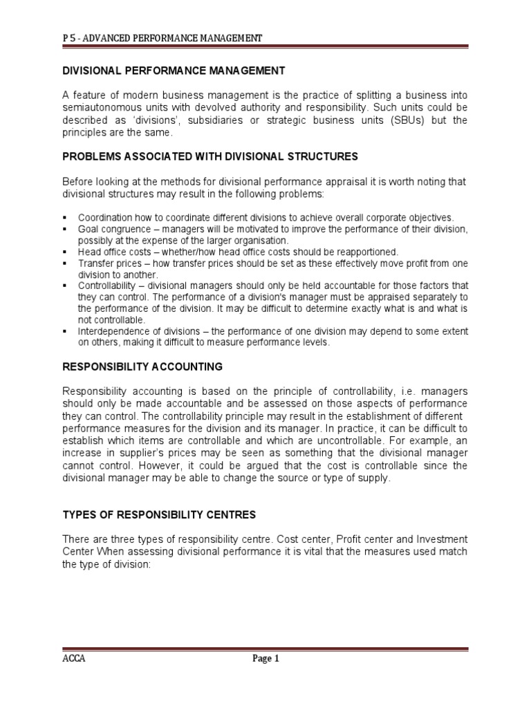 Divisional Performance Management Insights | PDF | Depreciation ...