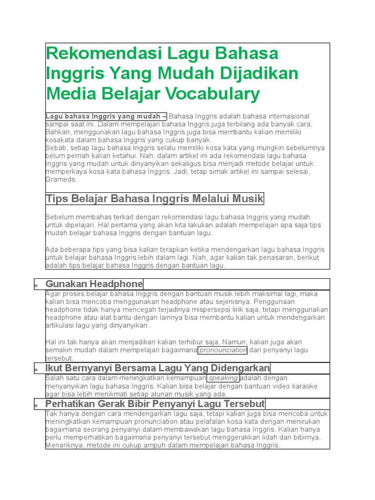 Rekomendasi Lagu Bahasa Inggris Yang Mudah Dijadikan Media Belajar ...