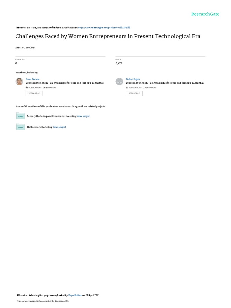 Challenges Faced by Women Entrepreneurs PDF | PDF | Entrepreneurship ...