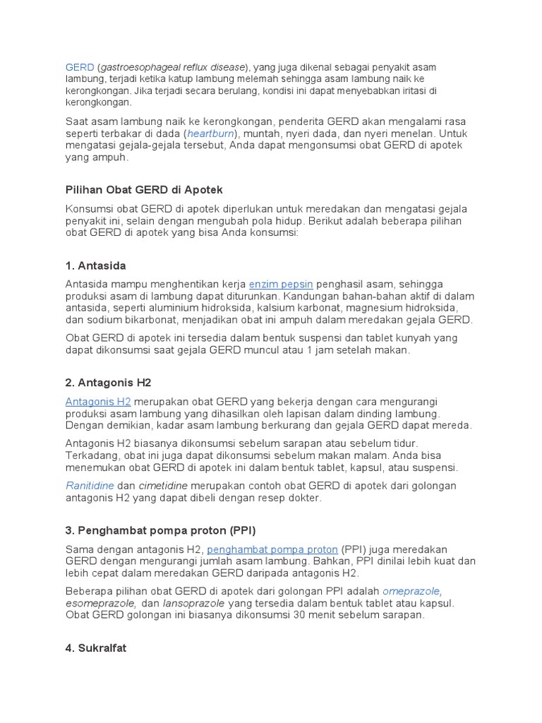 Pilihan Obat GERD Di Apotek: Heartburn | PDF