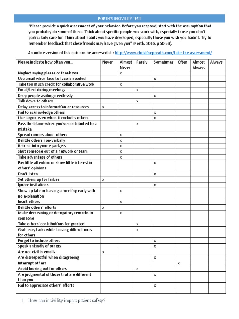Porths Incivility Test 2 1 | PDF | Nursing | Patient Safety