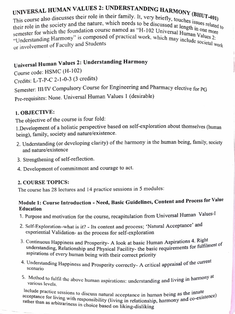 UHV II Syllabus PDF | PDF