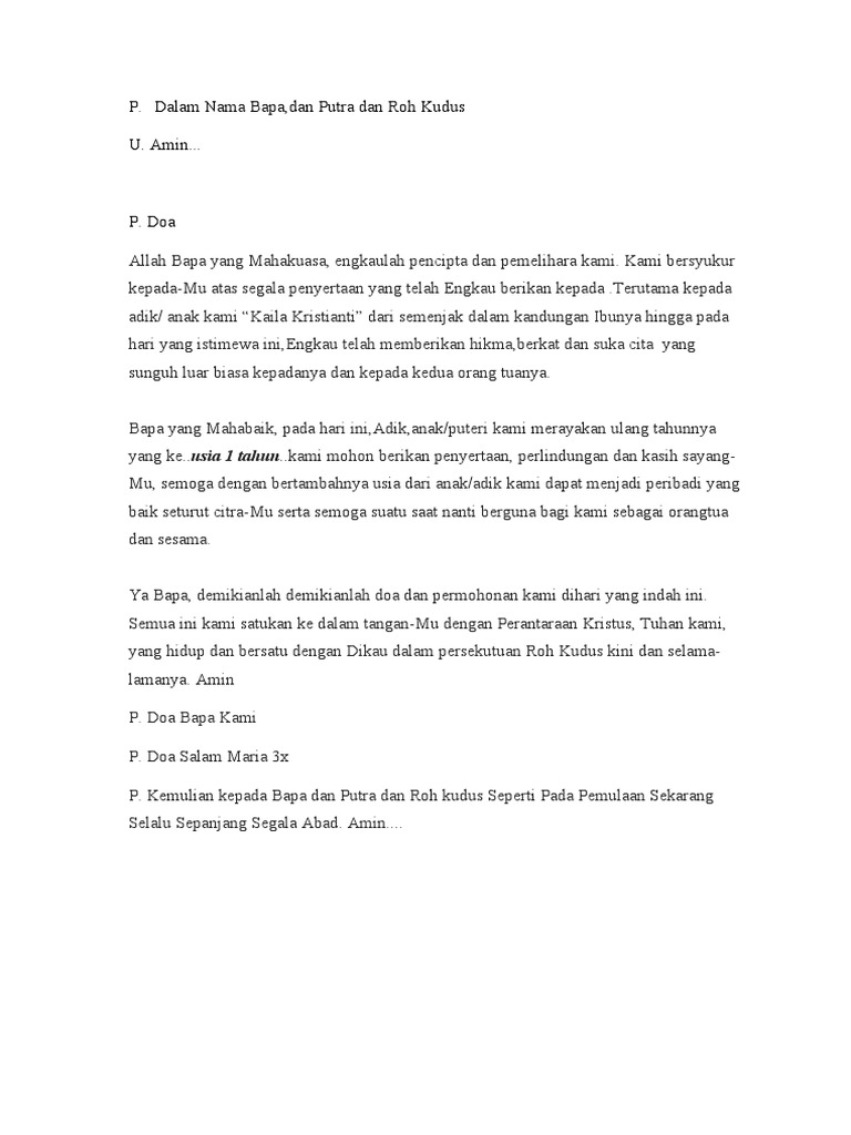 Dalam Nama Bapa - Doa Ulang Tahun Anak2 | PDF