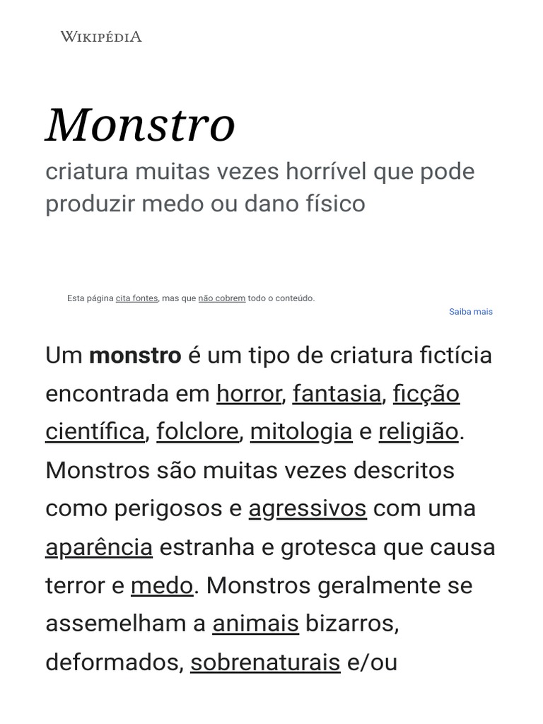 Monstro - Wikipédia, A Enciclopédia Livre PDF | PDF | Monstros