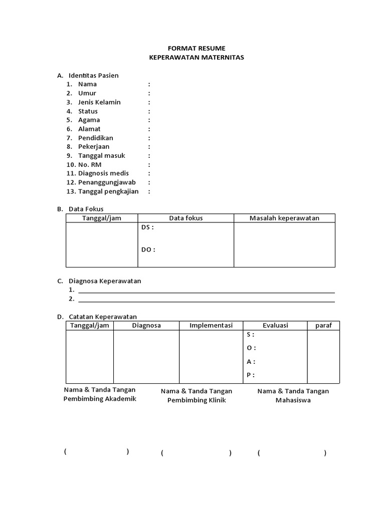 Format Resume Keperawatan Maternitas | PDF