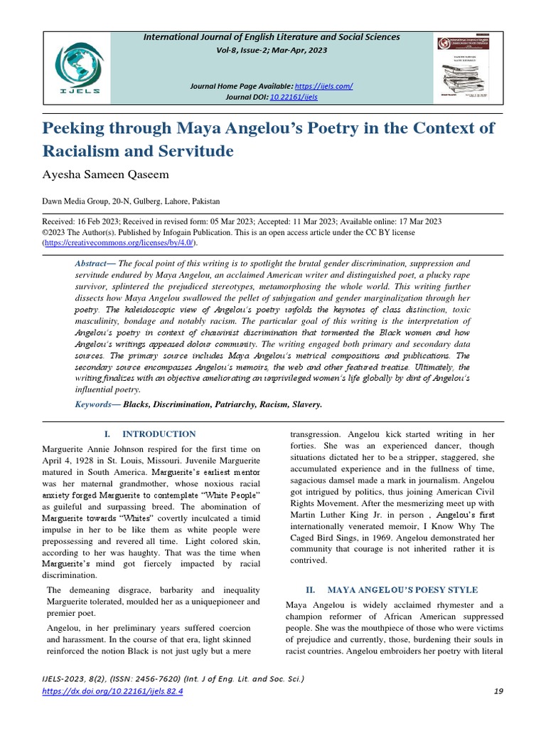 Peeking Through Maya Angelou's Poetry in The Context of Racialism and ...