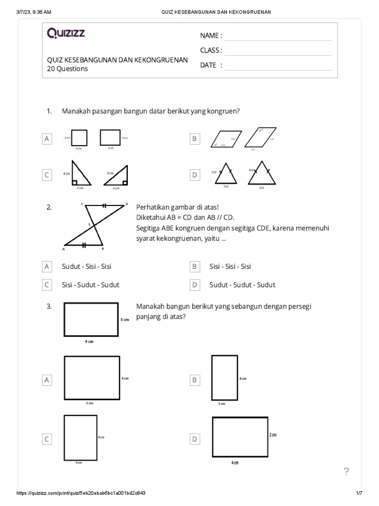 Quiz Kesebangunan Dan Kekongruenan | PDF