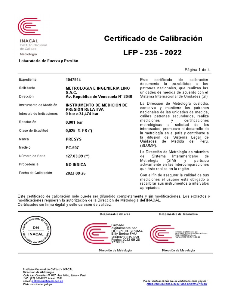 LFP-235-2022-34 Bar (IP-064-C2) | PDF | Metrología | Calibración