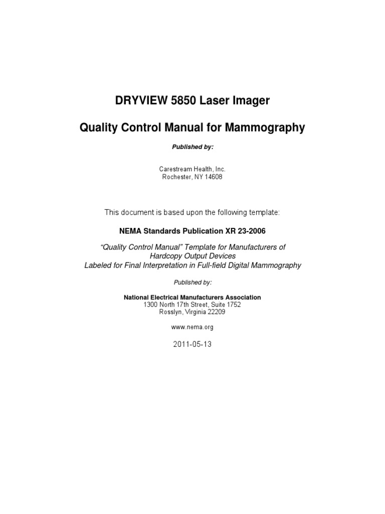 DRYVIEW 5850 Laser Imager Quality Control Manual For Mammography | PDF | Mammography | Calibration