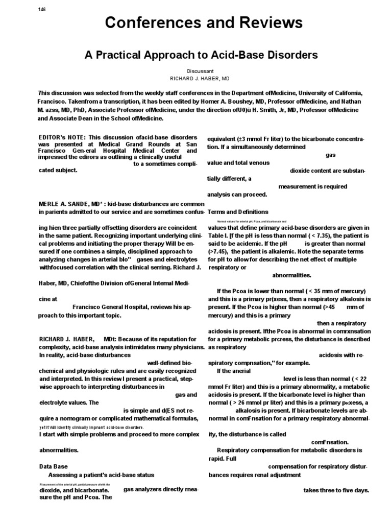 Practical Approach to Acid-Base Disorders | PDF | Chemistry | Medical ...
