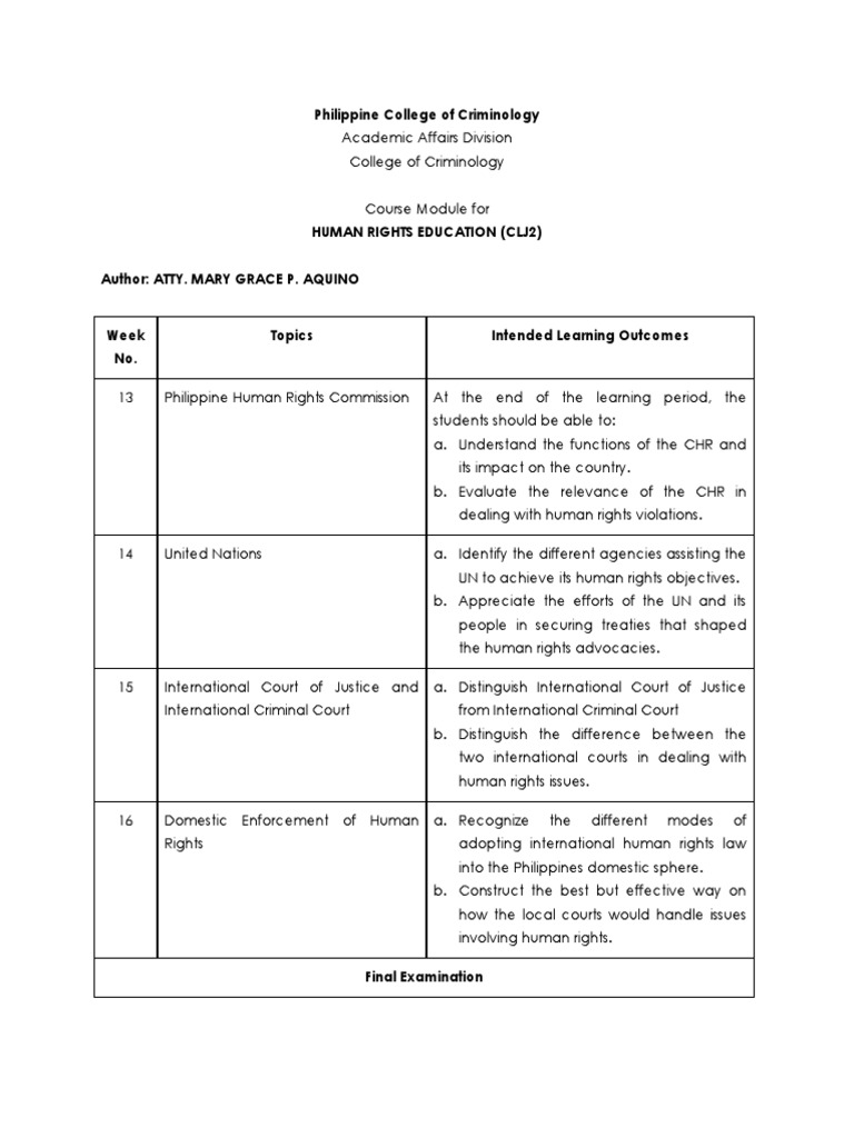 CLJ 2 Human Rights - Final Module - Updated As of 09 Jan 2023 | PDF | International Criminal ...