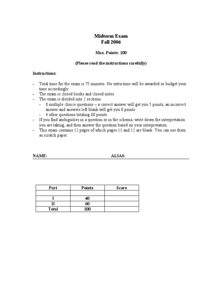Midterm Exam | PDF | Relational Model | Data Midterm Exam | PDF | Relational Model | Data