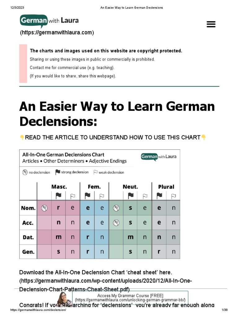 An Easier Way To Learn German Declensions | PDF | Grammatical Gender | Noun