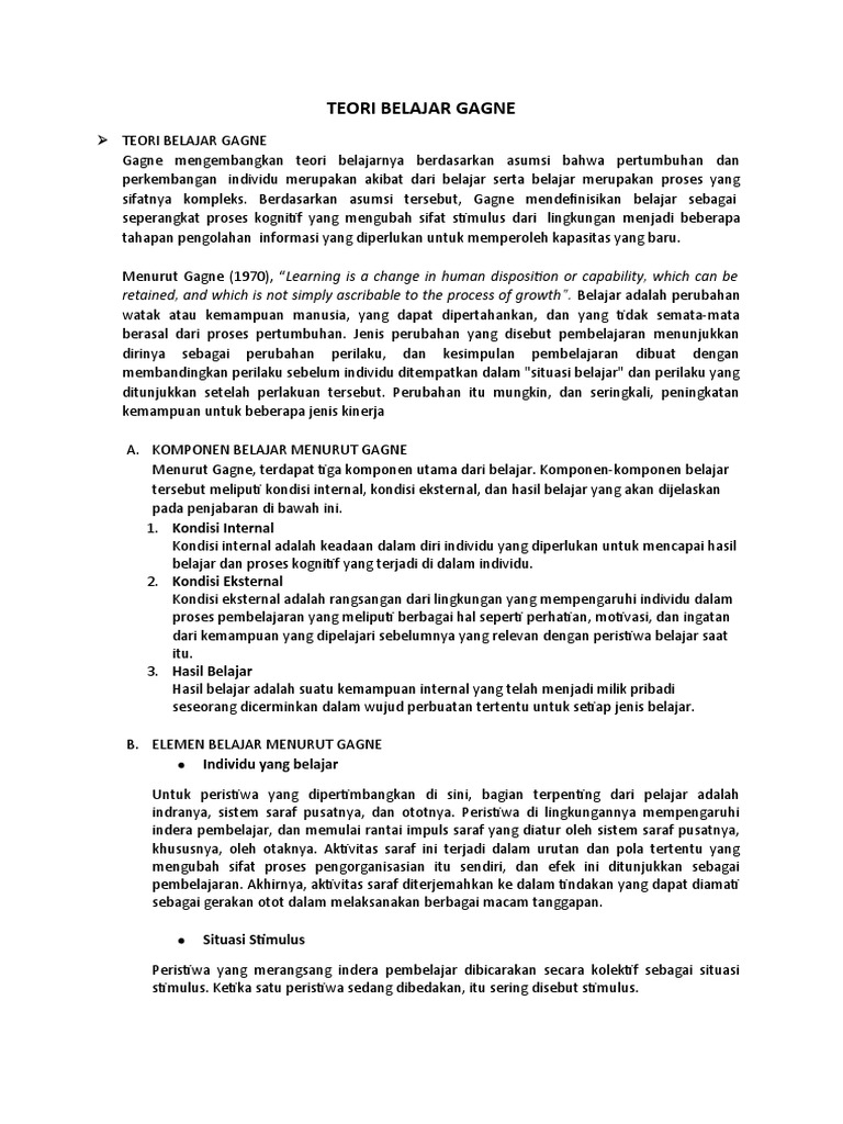 Teori belajar Gagne | PDF Teori belajar Gagne | PDF