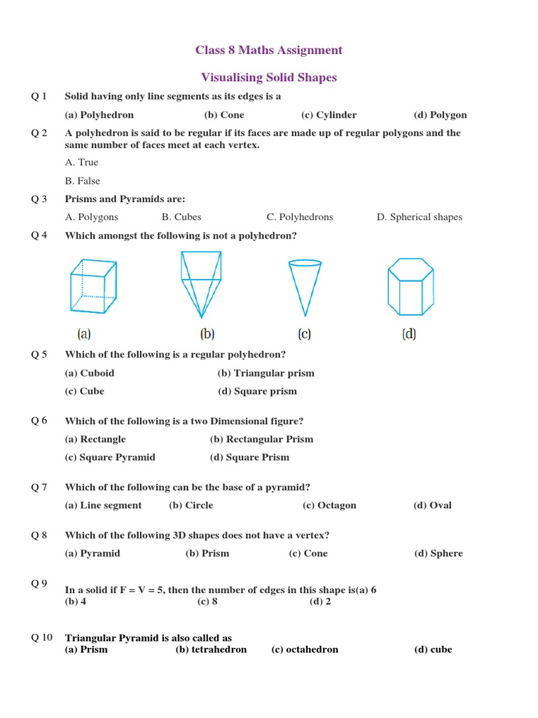 Class 8 - CH 10 - Visualising Solid Shapes - Assignment | PDF ...