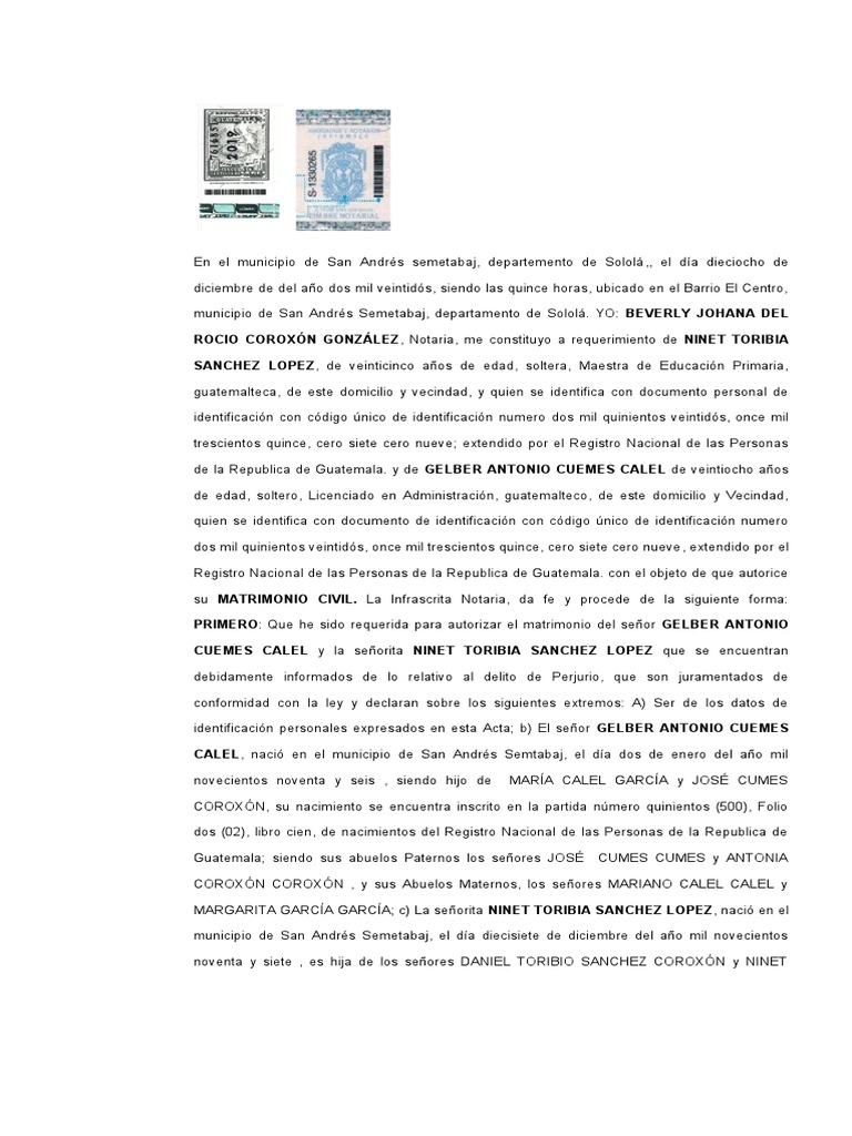 Actas Notariales | PDF | Guatemala | Matrimonio