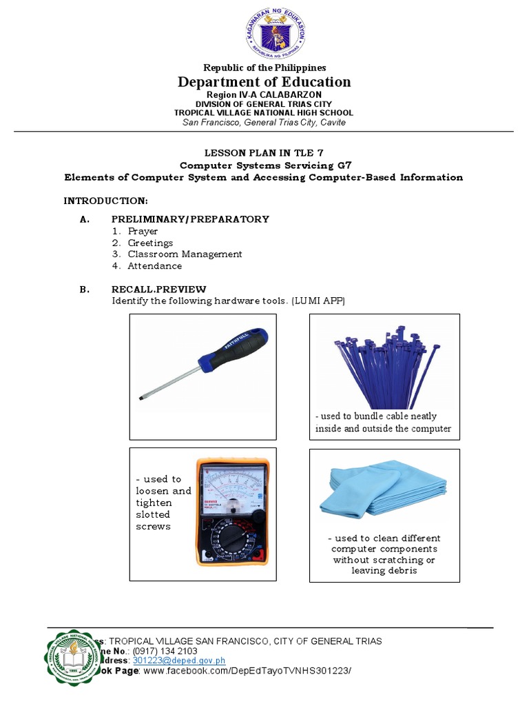 Lesson Plan in Tle 7 | PDF | Computer File | Input/Output