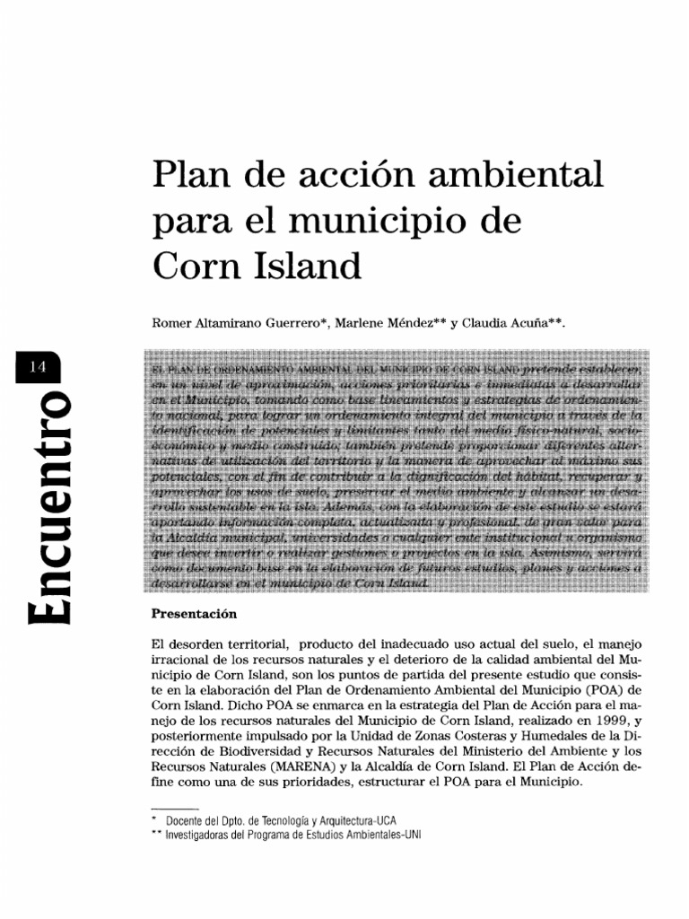 Plan Ambiental para Corn Island | PDF
