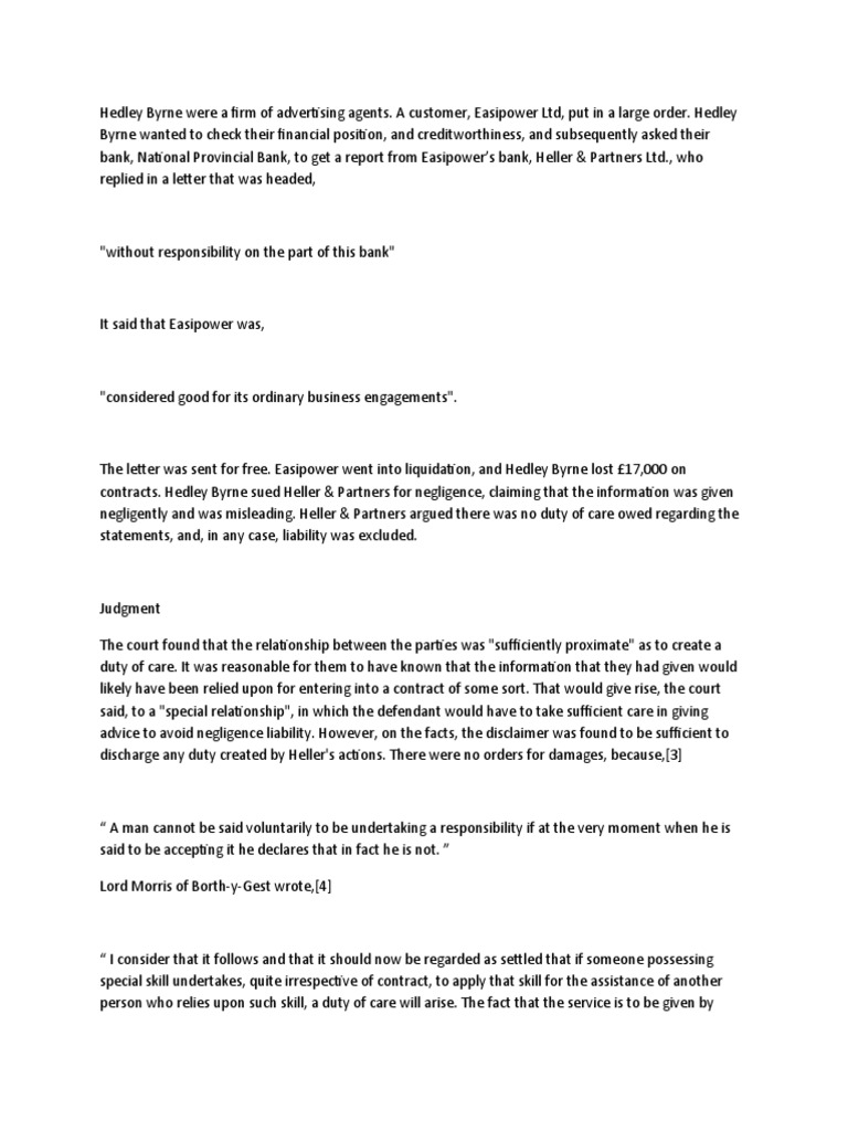 Hedley Byrne Law Case | PDF | Legal Concepts | Common Law