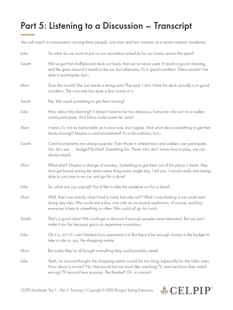 Part 5: Listening To A Discussion - Transcript | PDF