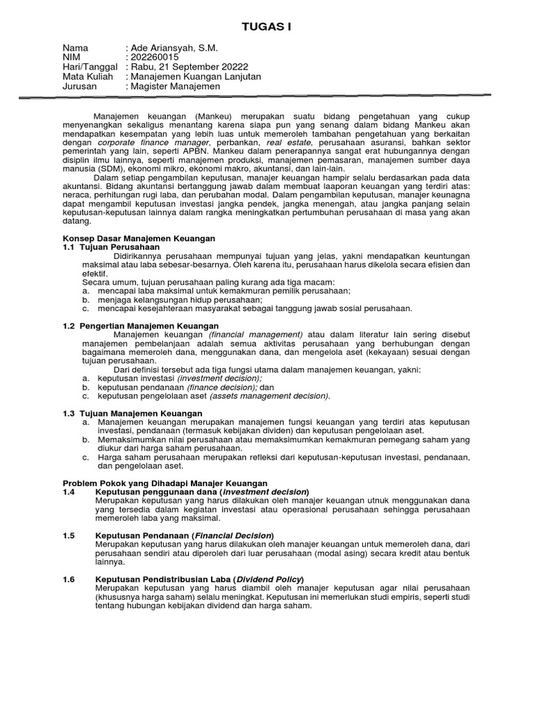 Stiebp S2 - Tugas I - Ade Ariansyah - 202260015 Revisi - 18-10-2022 | PDF