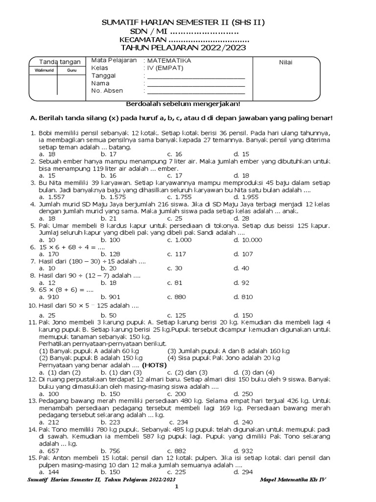 3.sumatif Matematika (BAB Bilangan Dan Perhitungan) | PDF