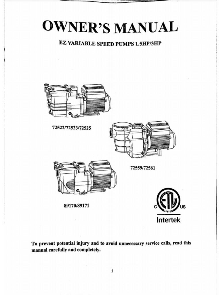 EZ Variable Speed Pumps 1.5HP/3HP Owners Manual | PDF