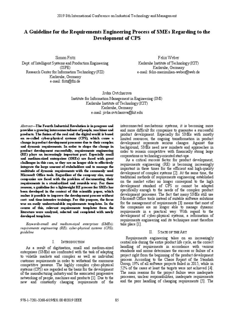 A Guideline For The Requirements Engineering Process of SMEs Regarding To The Development of CPS ...