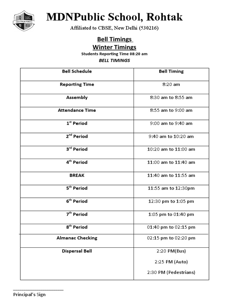 Winter Bell Timings | PDF
