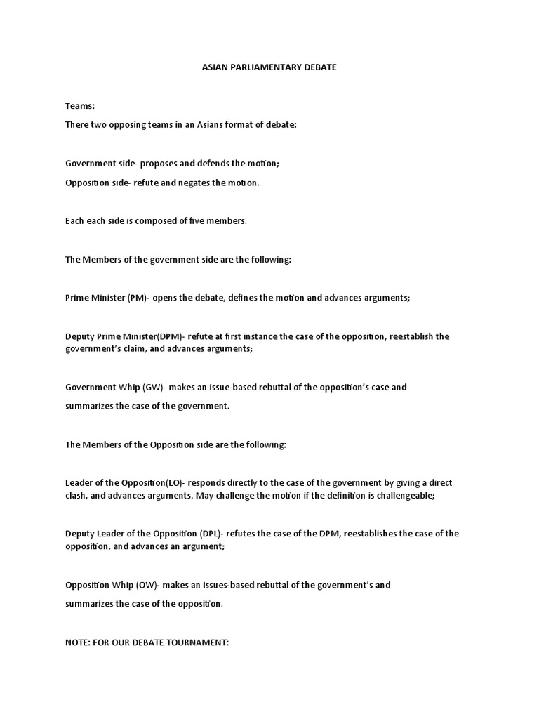 Asian Parliamentary Debate 101 | PDF