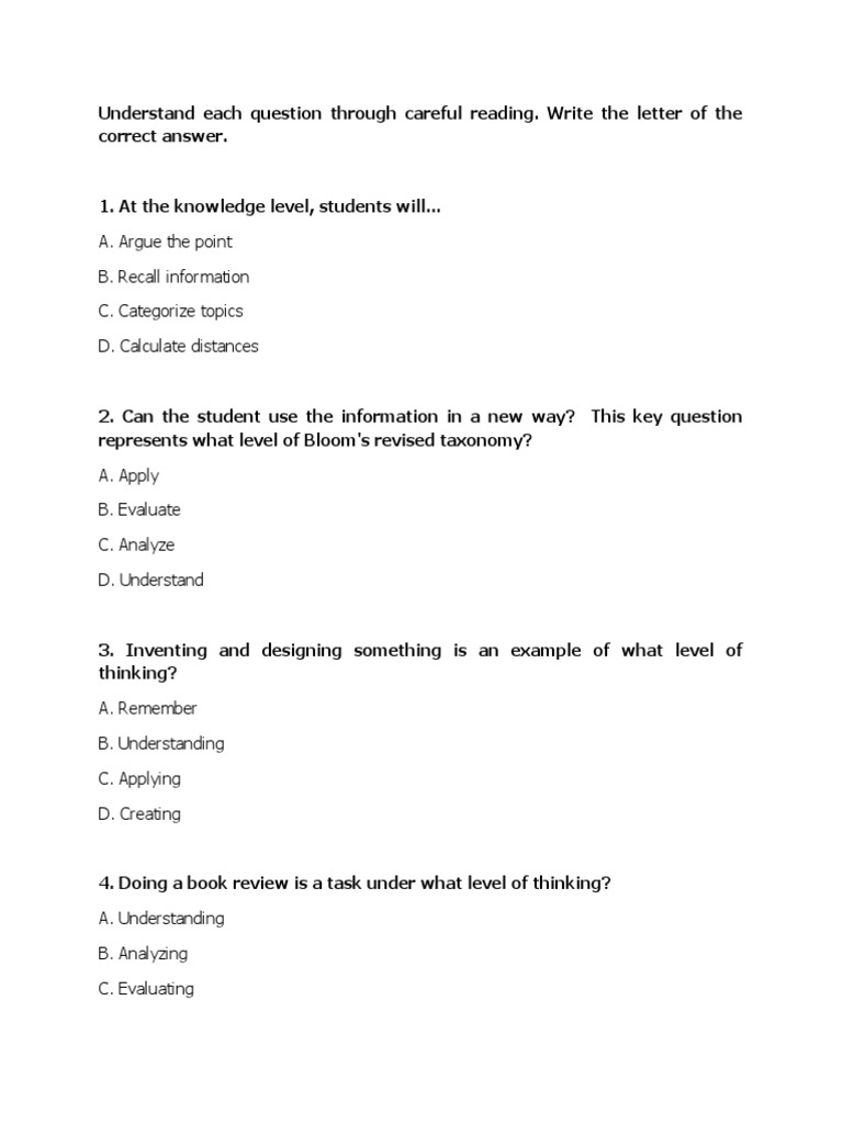 BLOOMs TAXONOMY QUIZ | PDF