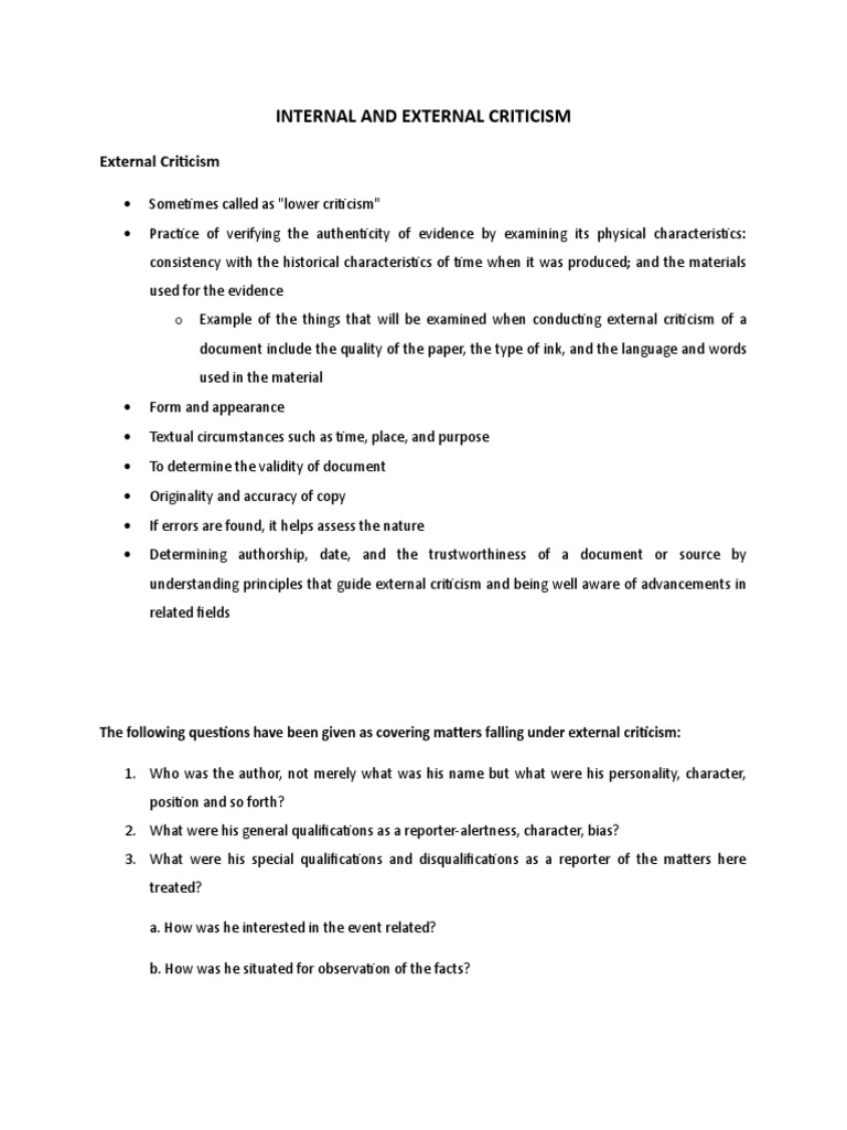 Internal and External Criticism | PDF | Knowledge | Evidence Internal and External Criticism | PDF | Knowledge | Evidence