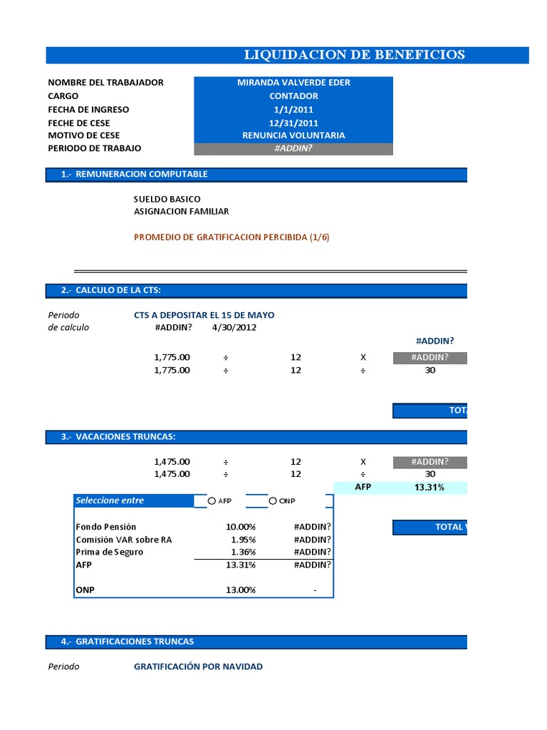 Liquidacion de Beneficios Sociales en Excel | PDF | Ingresos | Finanzas personales