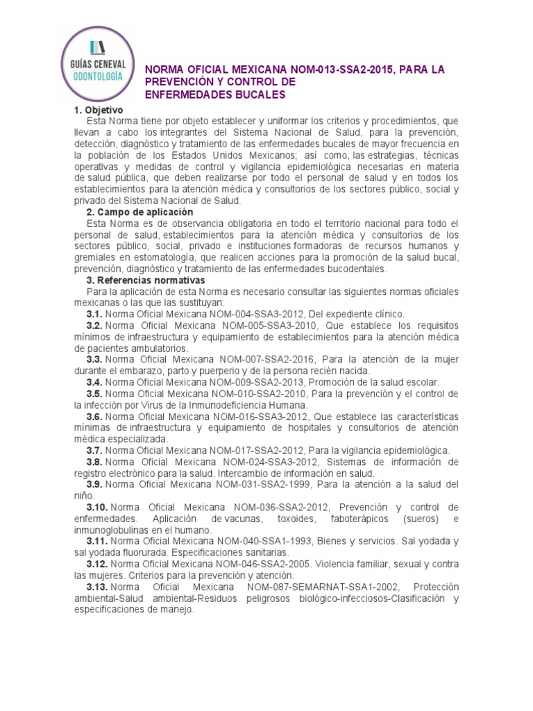 Norma Oficial 013-2015 | PDF | Odontología | Flúor