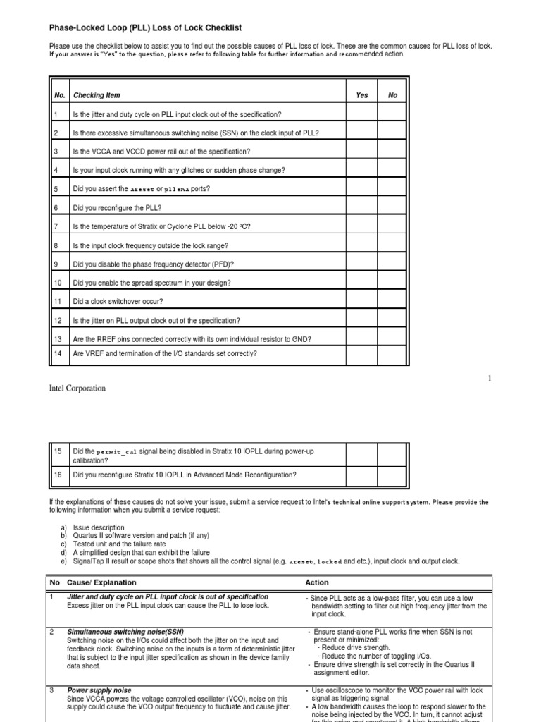 PLL Loss of Lock Checklist | PDF | Electrical Circuits | Electronic ...