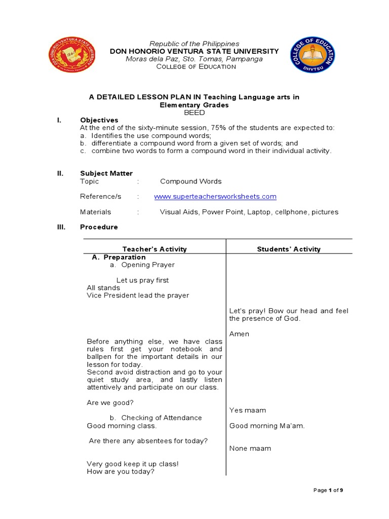 Grade 4 Lesson Plan: Compound Words | PDF