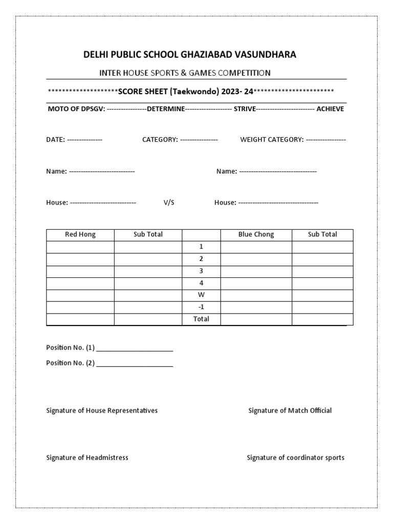 Inter House Taekwondo Score Sheet | PDF