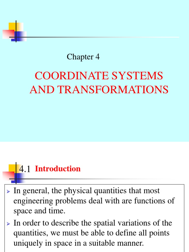 Chapter 4 Coordinate Systems and Transformations | PDF | Cartesian ...