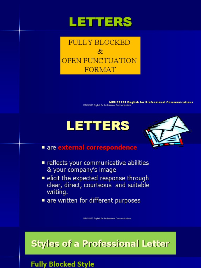 Lecture 10a - Letters - Fully Blocked and Open Punctuation Format | PDF ...