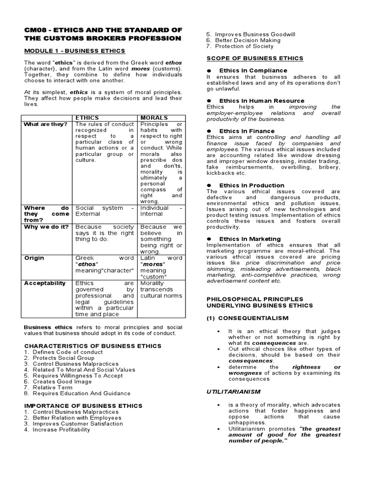 Customs Brokers: Ethics Guide | PDF | Business Ethics | Morality