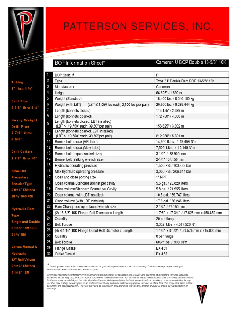 13.625 10K Double Cameron U BOP PDF | PDF | Hydraulics | Plumbing