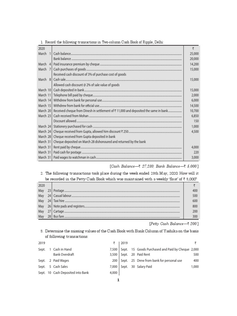 Additional Practical Problems-10 PDF | PDF | Cheque | Banks