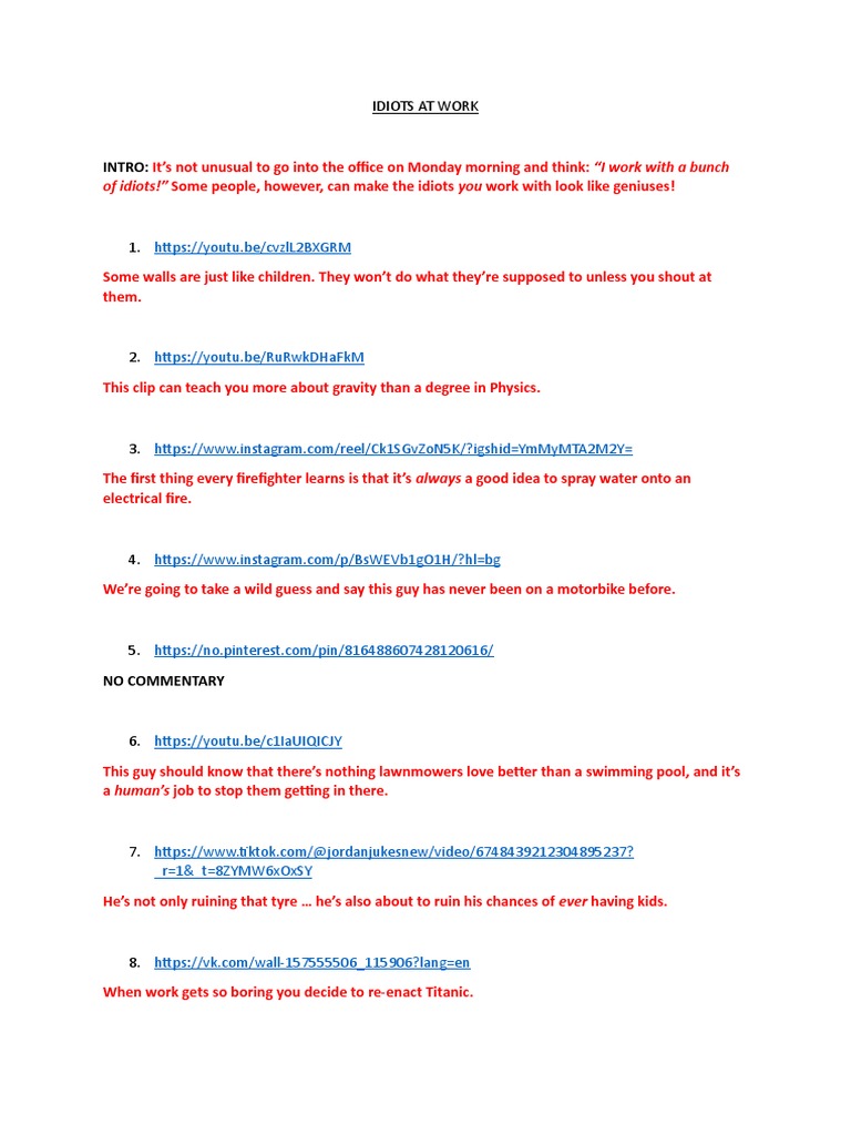 Idiots at Work Script | PDF