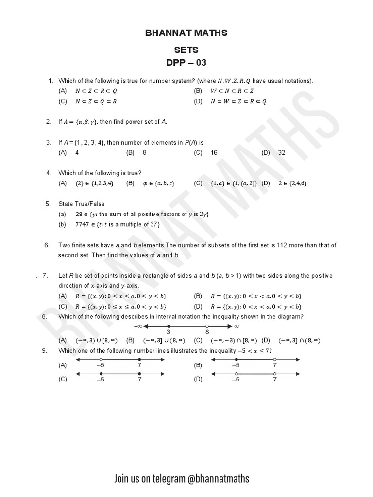 DPP 03 - Sets - Bhannat Maths - Aman Sir Maths PDF | PDF | Numbers | Algebra